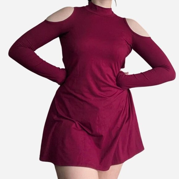 Dresses | Burgundy Planet Gold Cold Shoulder Dress | Poshmark